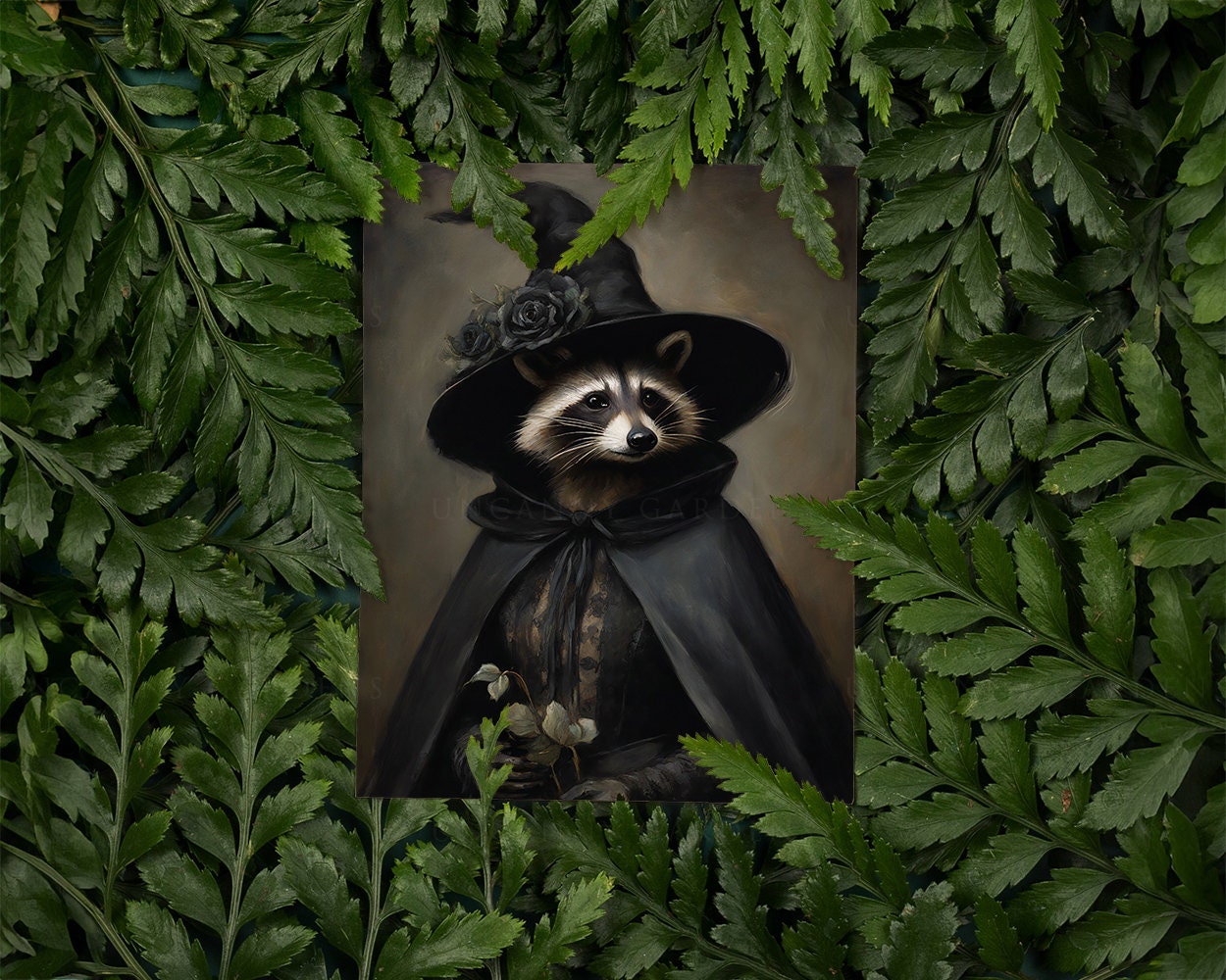 Raccoon Witch Art Print, Witchy Decor, Dark Cottagecore Poster ...