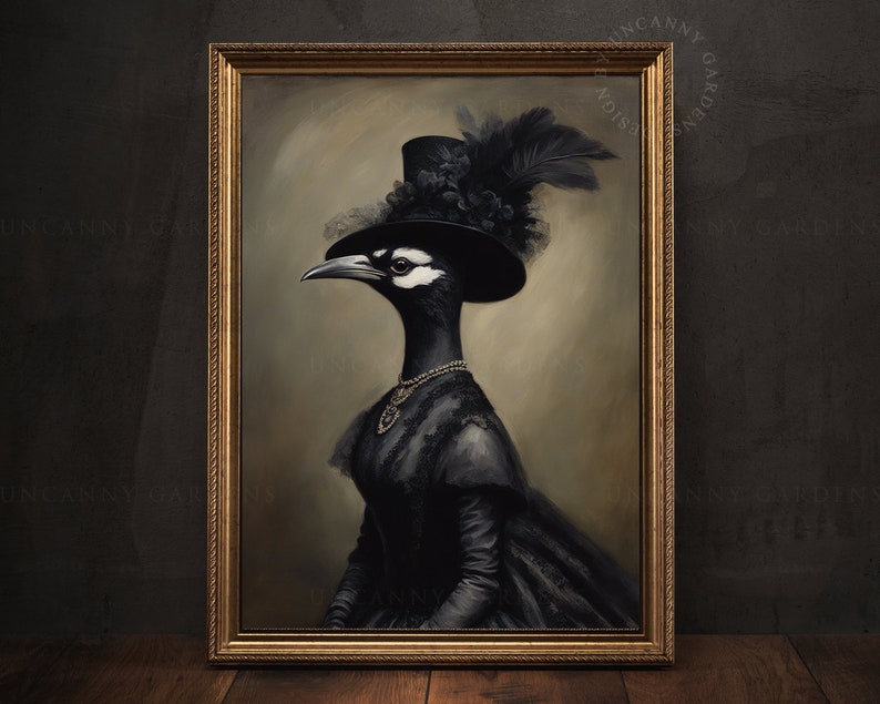 Miss Magpie Victorian Portrait, Dark Academia, Funny Vintage Wall Art ...