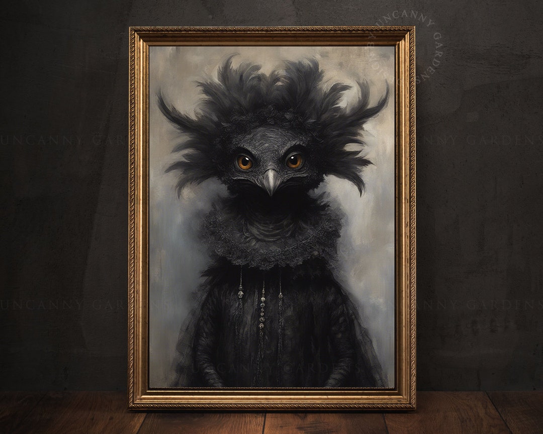 Cute Gothic Bird Victorian Portrait, Dark Academia Art Print ...