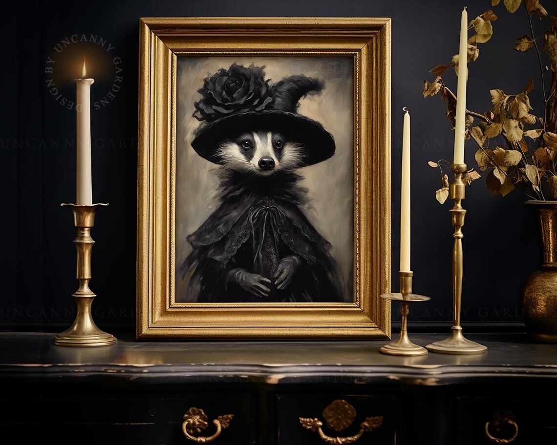 Halloween Badger Wall Art Print, Dark Cottagecore Decor, Victorian ...
