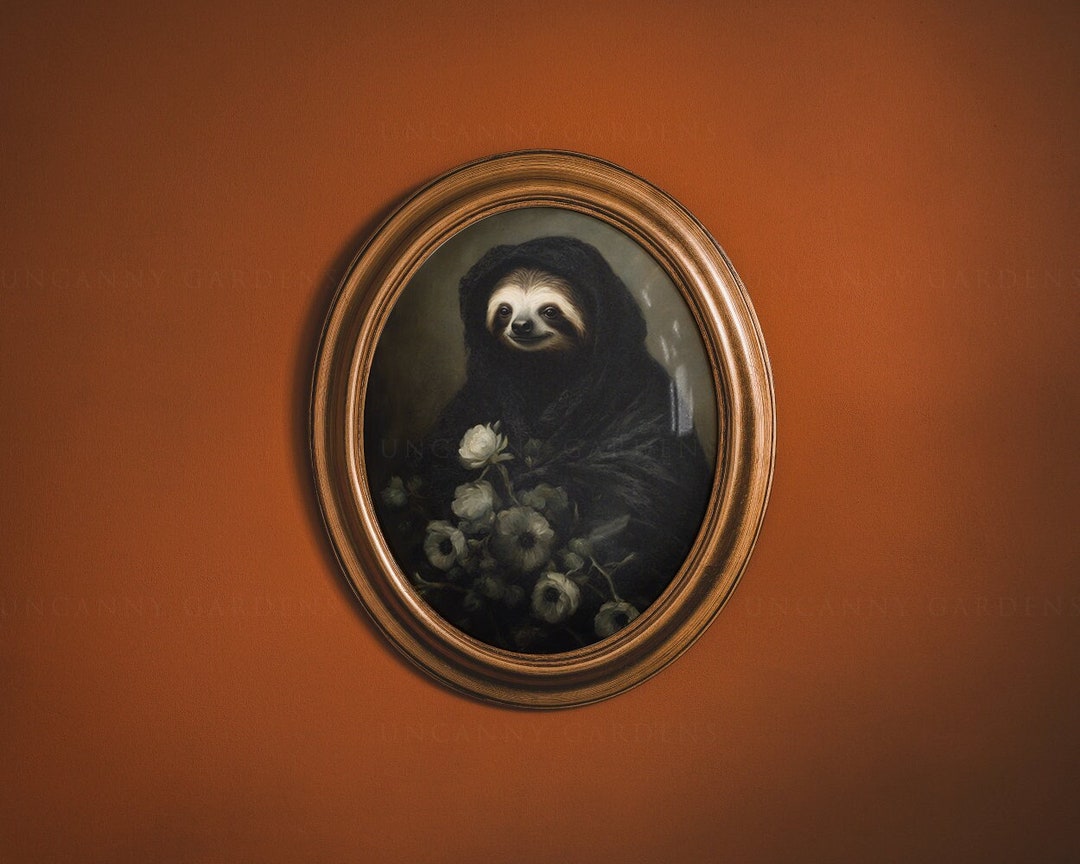 Victorian Gothic Sloth Portrait, Vintage Animal Prints, Dark Academia ...
