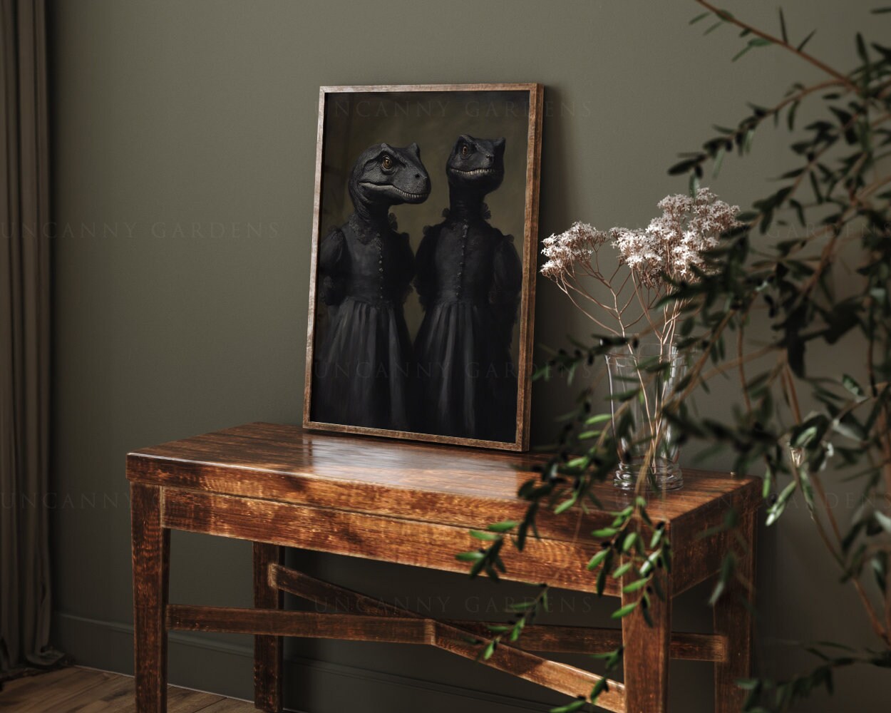 Velociraptor Sisters Art Print, Gothic Dinosaur Victorian Portrait ...