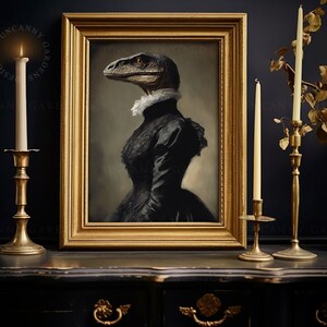 Victorian Velociraptor Portrait, Gothic Dinosaur Print, Raptor Art ...