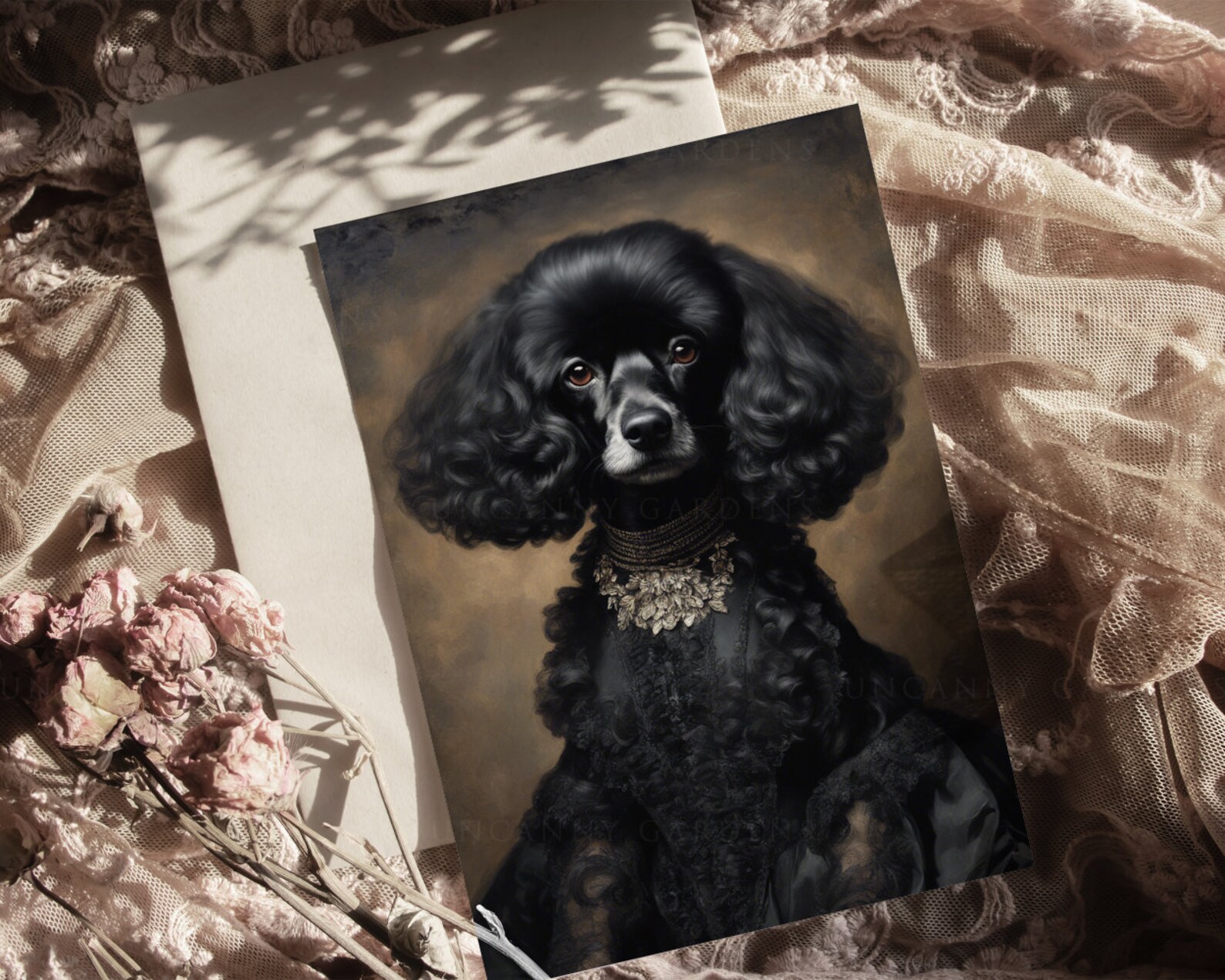 Victorian Poodle Portrait, Black Poodle Art Print, Dogs Lover Gift ...