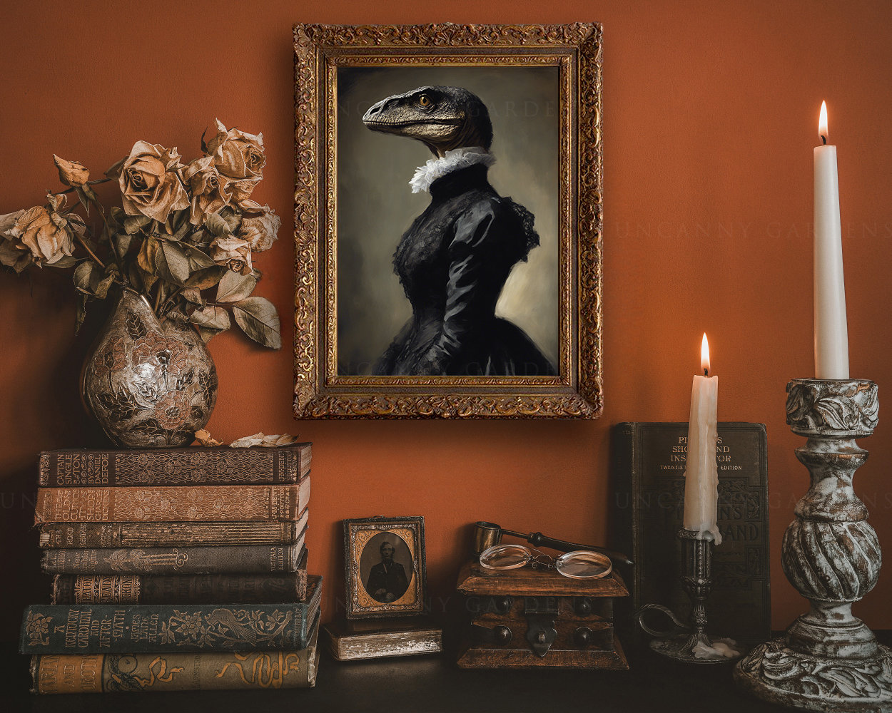 Victorian Velociraptor Portrait, Gothic Dinosaur Print, Raptor Art ...