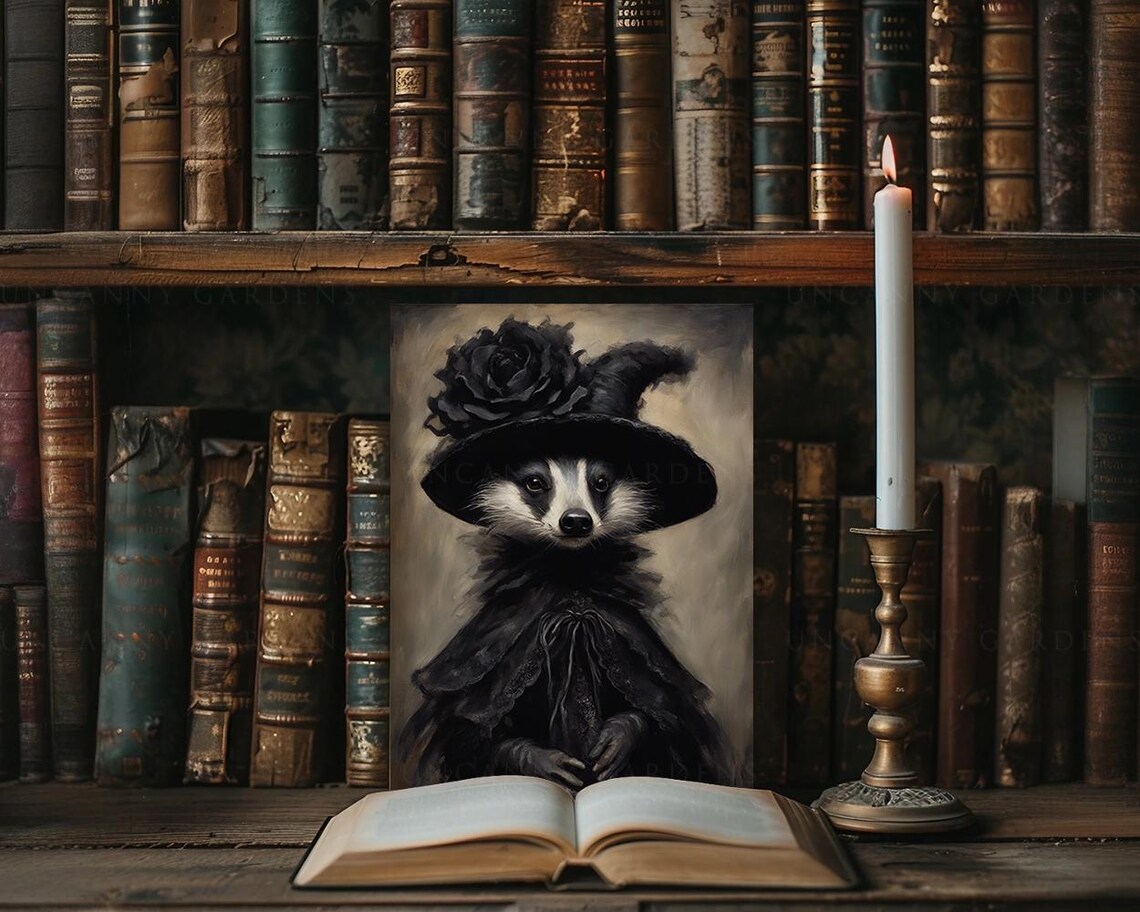 Halloween Badger Wall Art Print, Dark Cottagecore Decor, Victorian ...