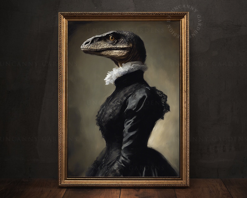 Victorian Velociraptor Portrait, Gothic Dinosaur Print, Raptor Art ...