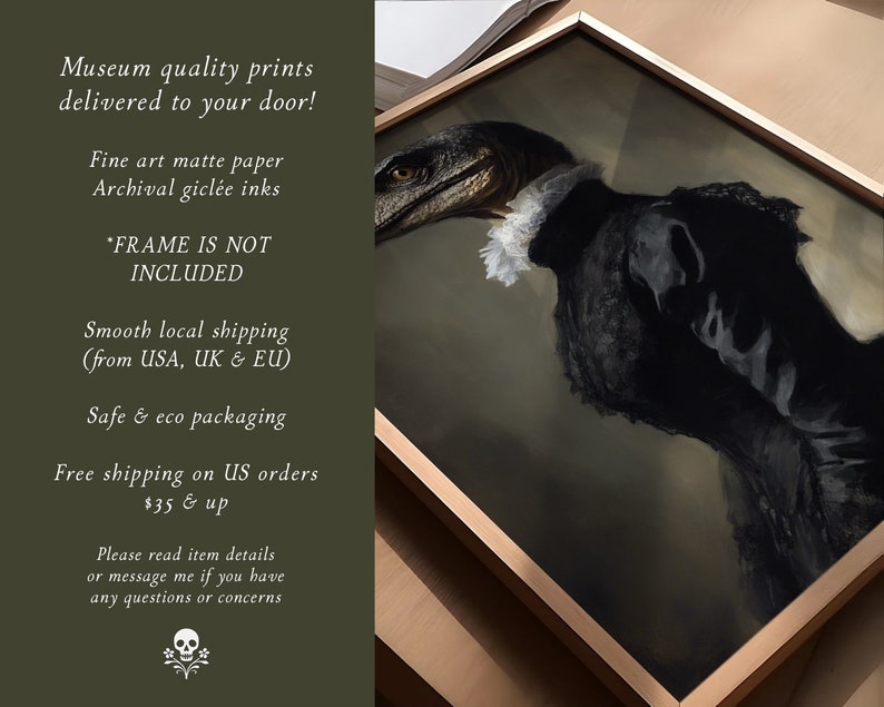 Victorian Velociraptor Portrait, Gothic Dinosaur Print, Raptor Art ...