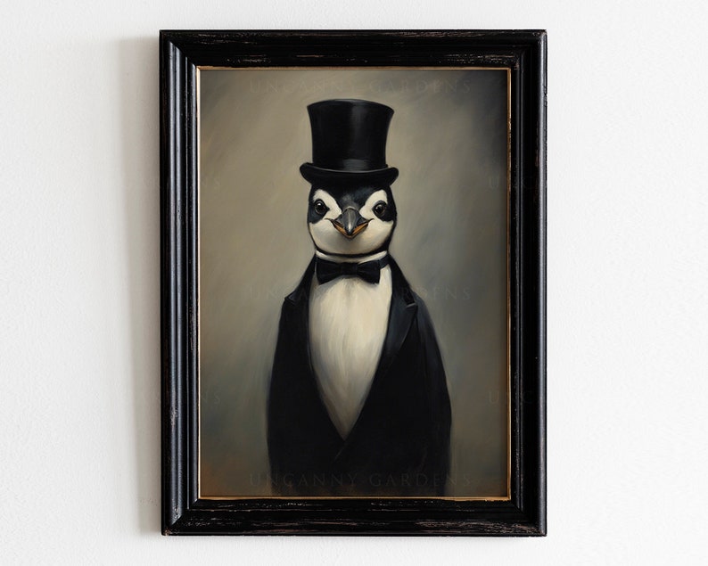 Dapper Penguin Bird in Suit Wall Art Print, Retro Surreal Animal Print ...
