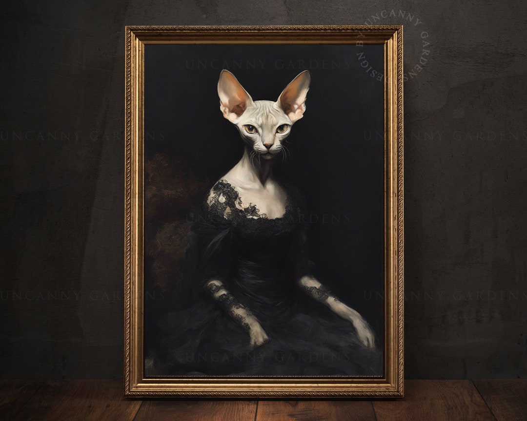 Gothic Sphynx Cat Wall Art, Victorian Cat Portrait, Goth Cat Lovers ...