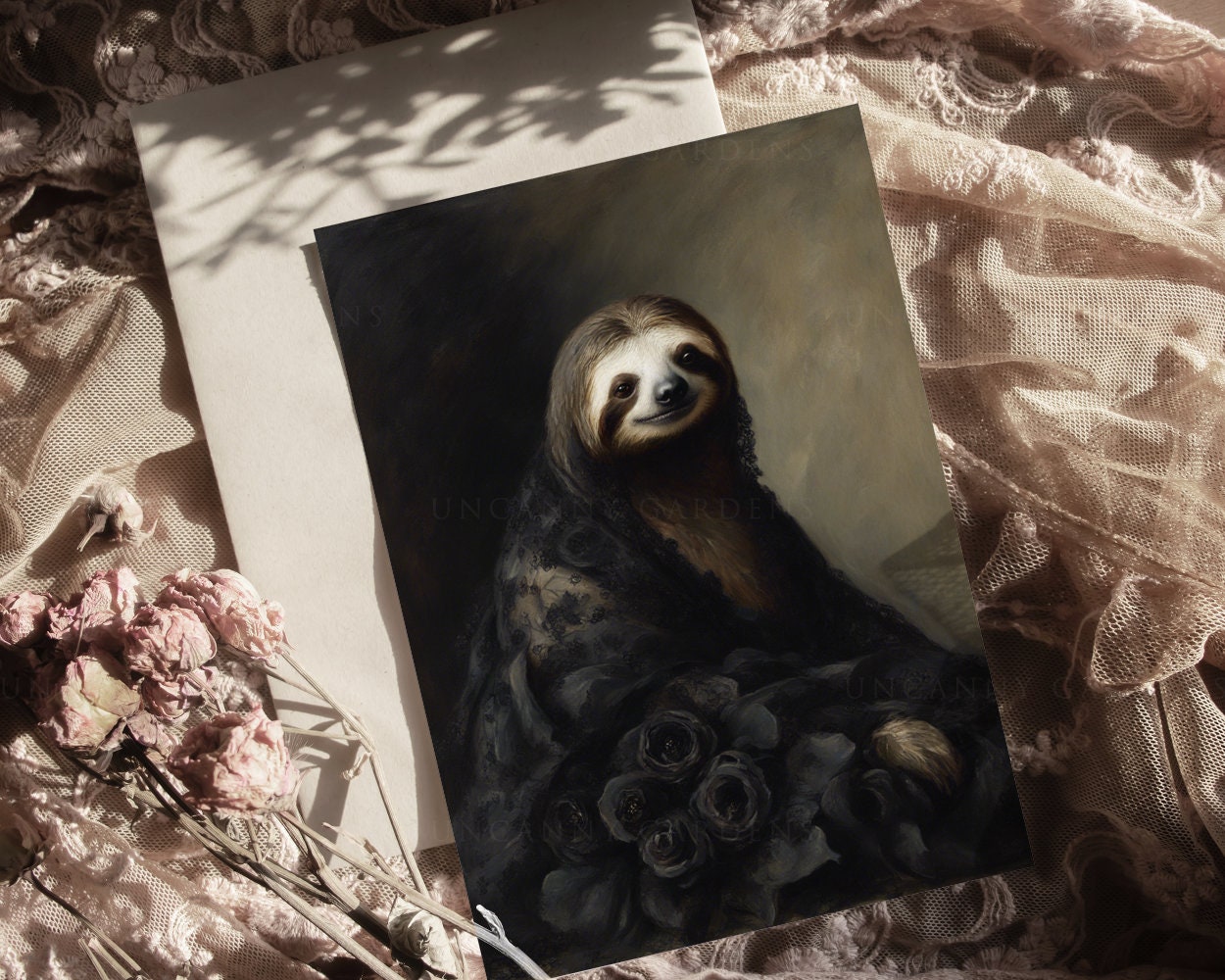Dark Academia Sloth Art Print, Gothic Victorian Animal Portrait, Sloth ...