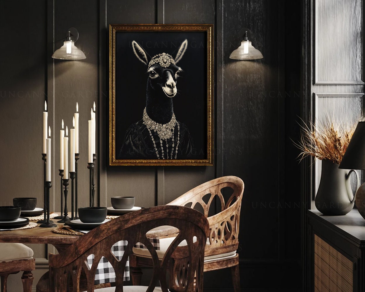 Lady Llama Wall Decor, Gothic Home Decor, Victorian Print, Funny Animal ...