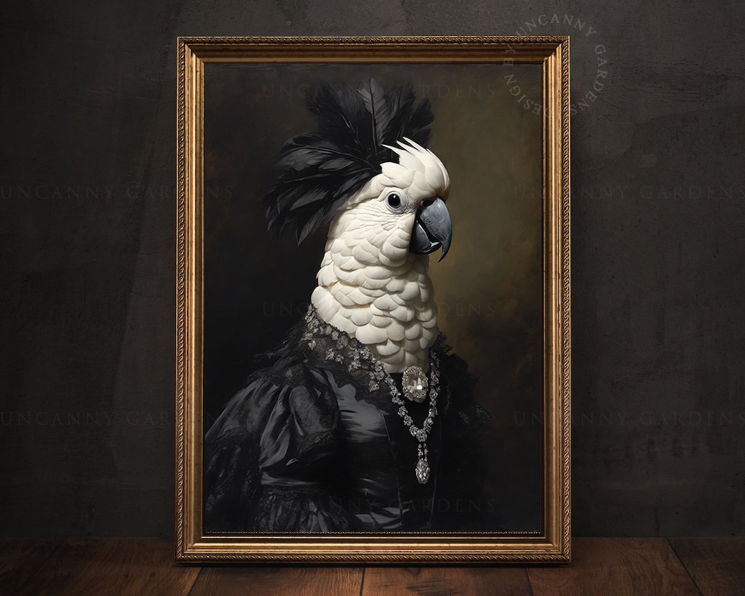 Victorian Cockatoo Portrait Gothic Parrot Wall Art, Dark Academia Print ...