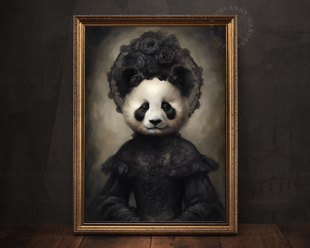 Victorian Gothic Panda Art Print, Vintage Animal Wall Art, Romantic ...