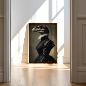Victorian Velociraptor Portrait, Gothic Dinosaur Print, Raptor Art ...