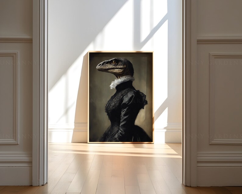 Victorian Velociraptor Portrait, Gothic Dinosaur Print, Raptor Art ...