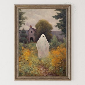 Country Ghost Haunting in a Meadow, Dark Cottagecore Art Print, Cute ...