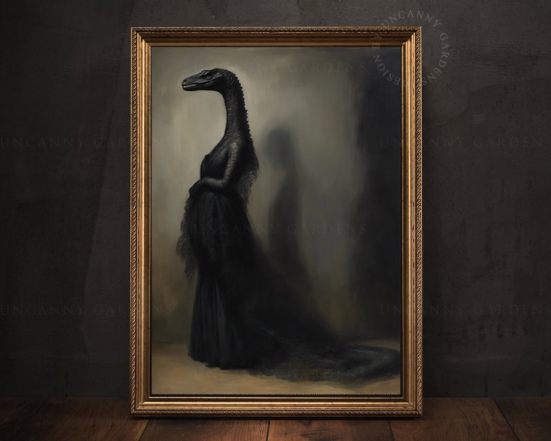 Reptile Victorian Portrait Art Print, Gothic Dinosaur Print, Dark Moody ...