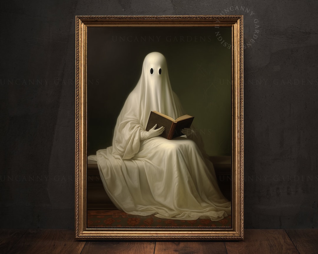 Ghost Reading Book, Victorian Ghost Art Print, Vintage Halloween ...