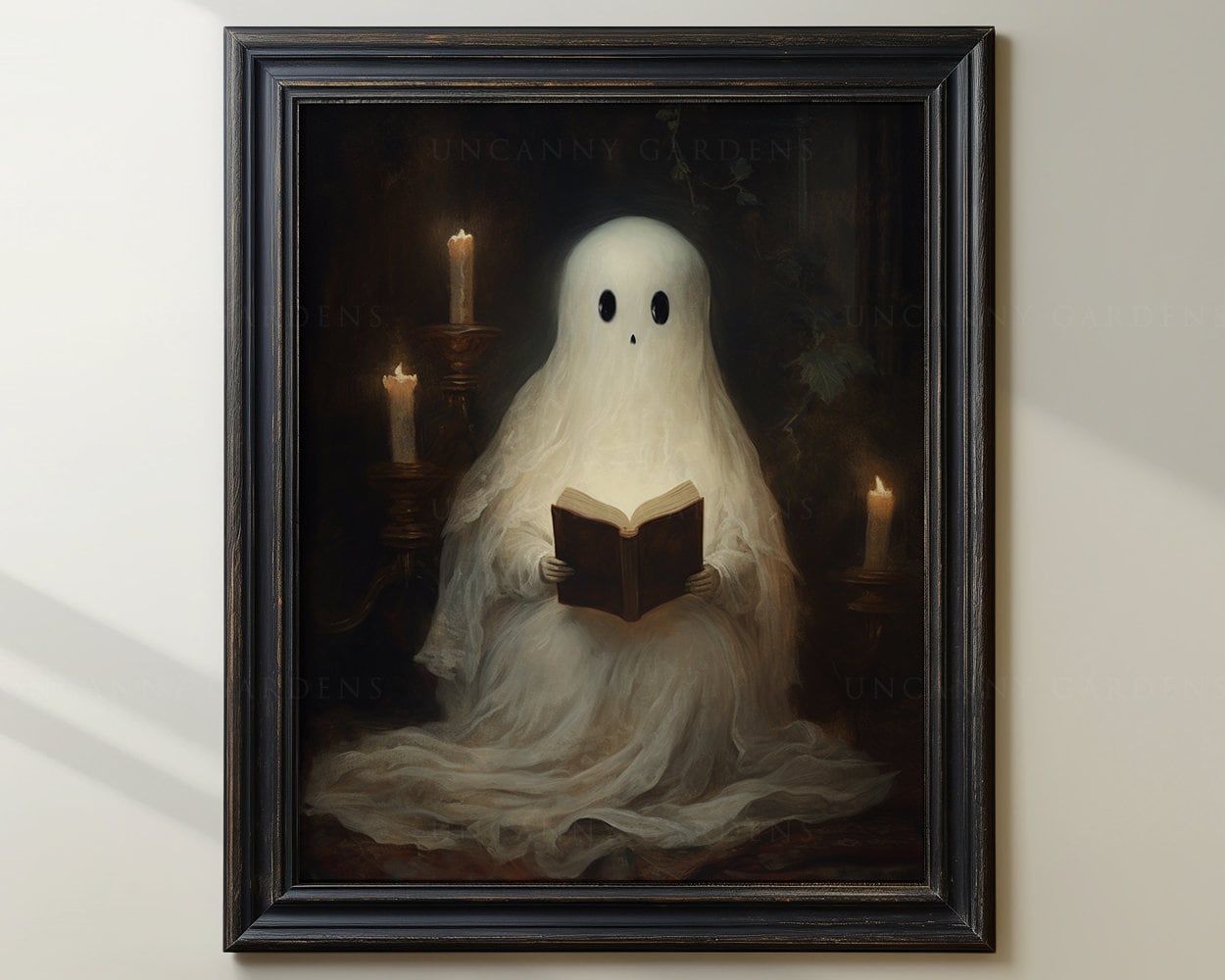 Cute Ghost Reading Book, Book Lover Gift, Book Nook Art, Spooky Cute ...