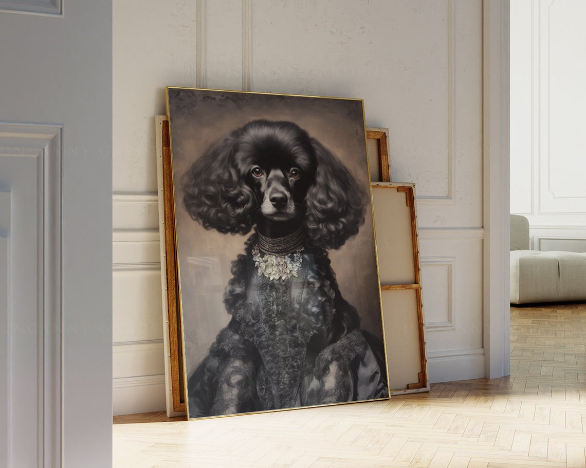 Victorian Poodle Portrait, Black Poodle Art Print, Dogs Lover Gift ...