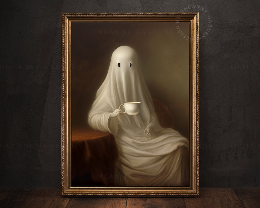 Friendly Ghost Drinking Coffee, Vintage Poster, Funny Dark Academia ...