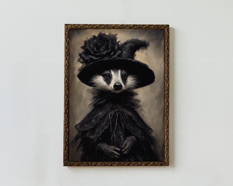 Halloween Badger Wall Art Print, Dark Cottagecore Decor, Victorian ...