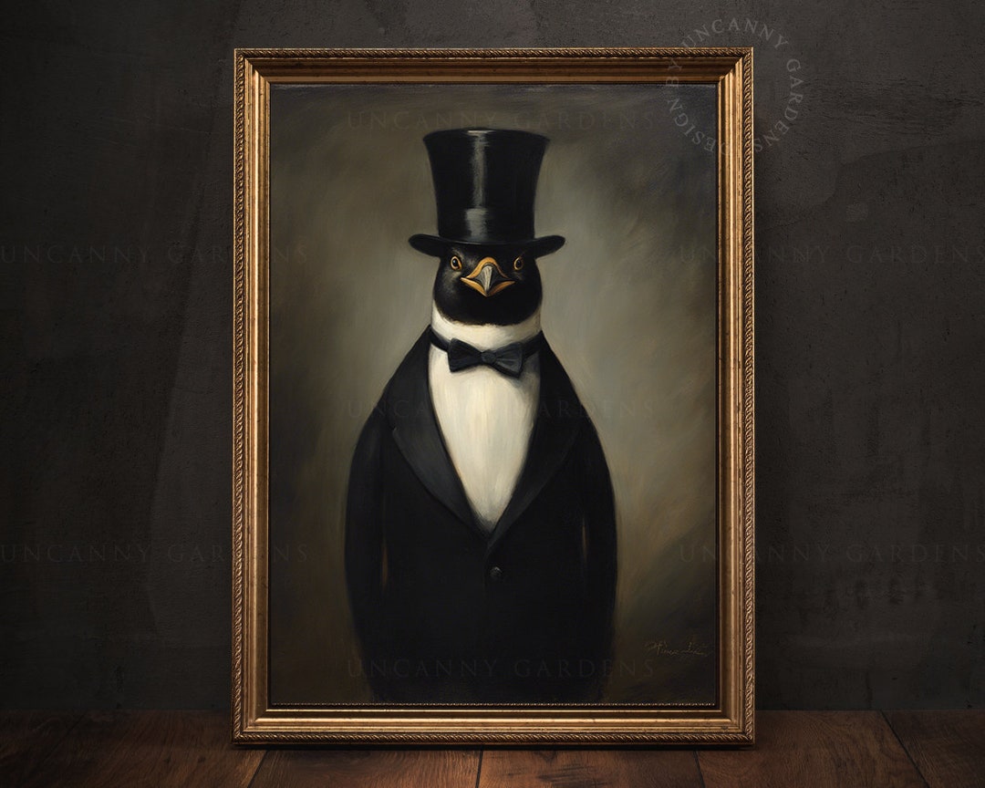 Mr. Penguin Victorian Portrait Art Print, Anthropomorphic Bird Decor ...