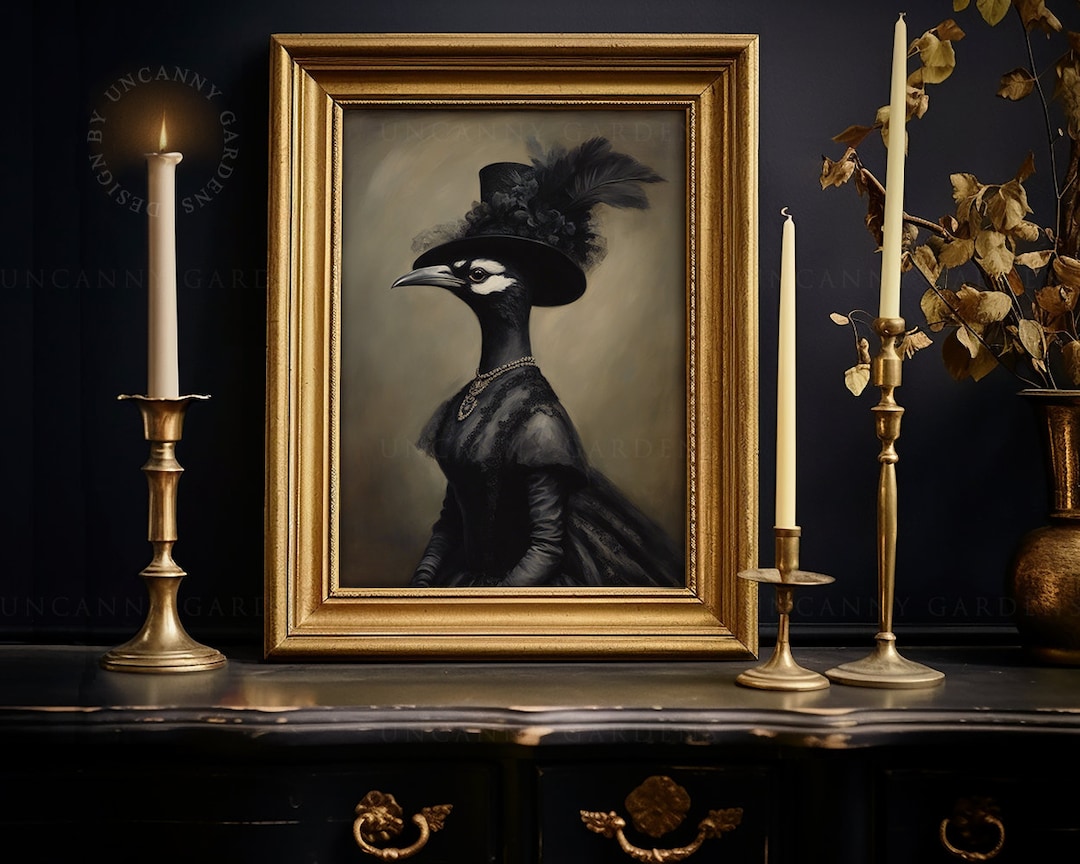 Miss Magpie Victorian Portrait, Dark Academia, Funny Vintage Wall Art ...
