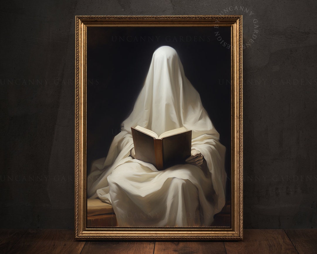 Book Lover Ghost in the Library, Dark Academia Print, Vintage Art ...