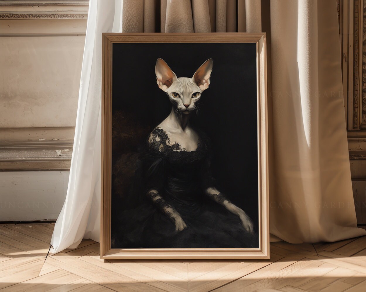 Gothic Sphynx Cat Wall Art, Victorian Cat Portrait, Goth Cat Lovers ...