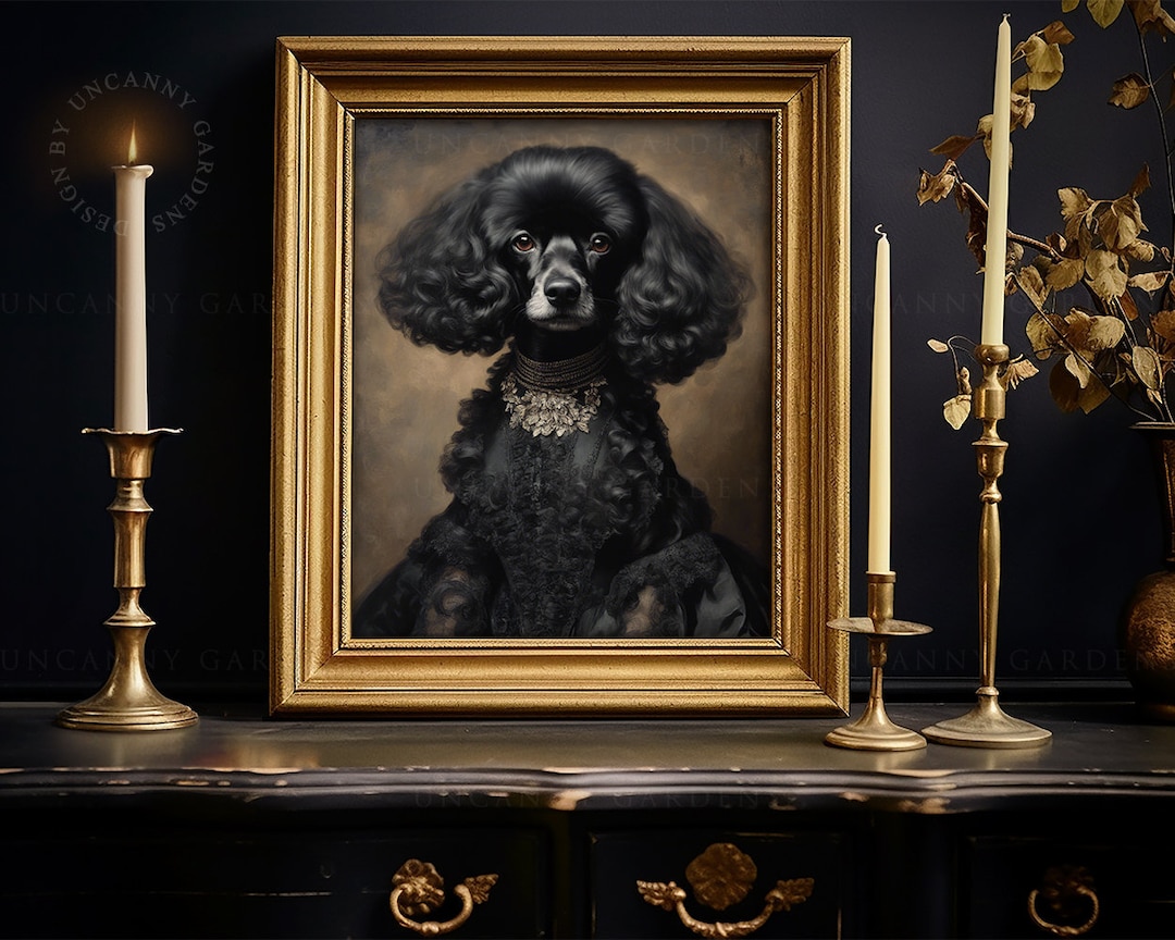 Victorian Poodle Portrait, Black Poodle Art Print, Dogs Lover Gift ...