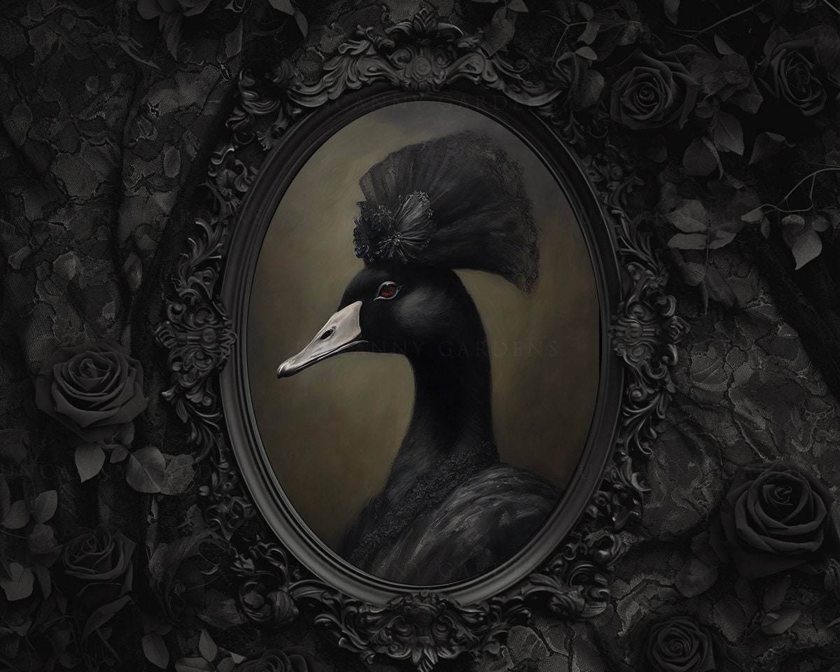 Miss Black Swan Gothic Portrait, Victorian Bird, Dark Art Prints ...