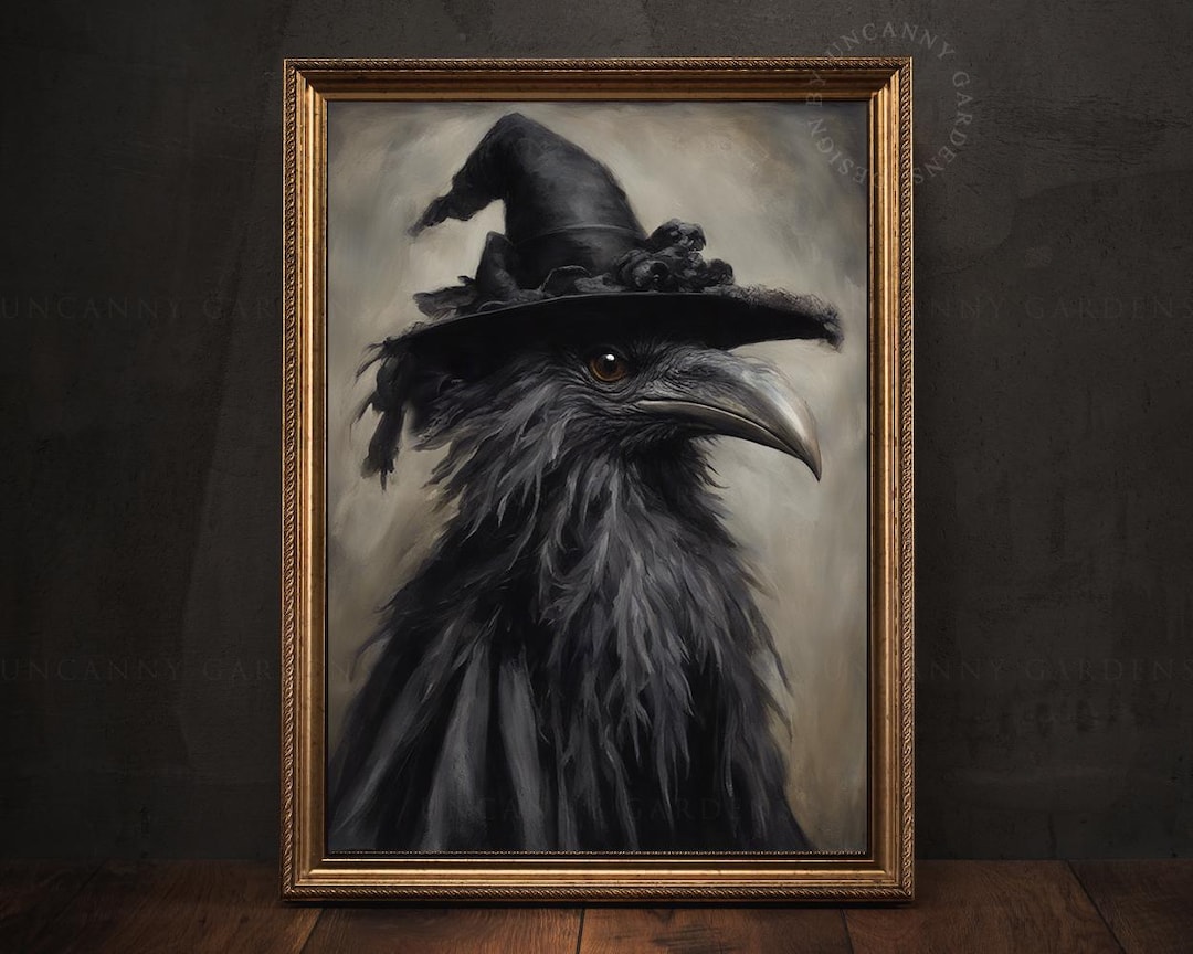 Halloween Raven Magician Art Print, Gothic Home Decor, Dark Academia ...