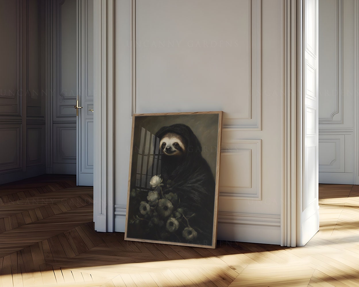 Victorian Gothic Sloth Portrait, Vintage Animal Prints, Dark Academia ...