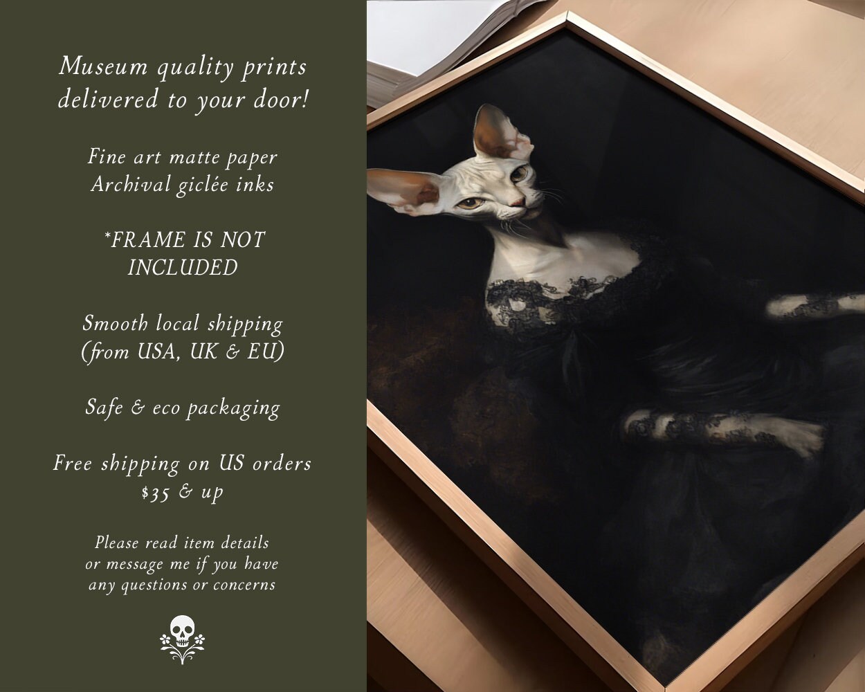 Gothic Sphynx Cat Wall Art, Victorian Cat Portrait, Goth Cat Lovers ...