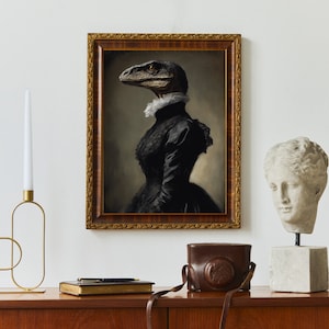 Victorian Velociraptor Portrait, Gothic Dinosaur Print, Raptor Art ...