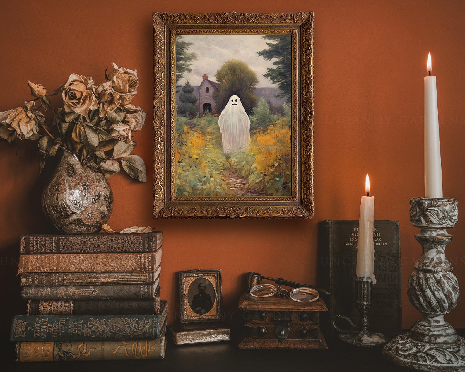 Country Ghost Haunting in a Meadow, Dark Cottagecore Art Print, Cute ...