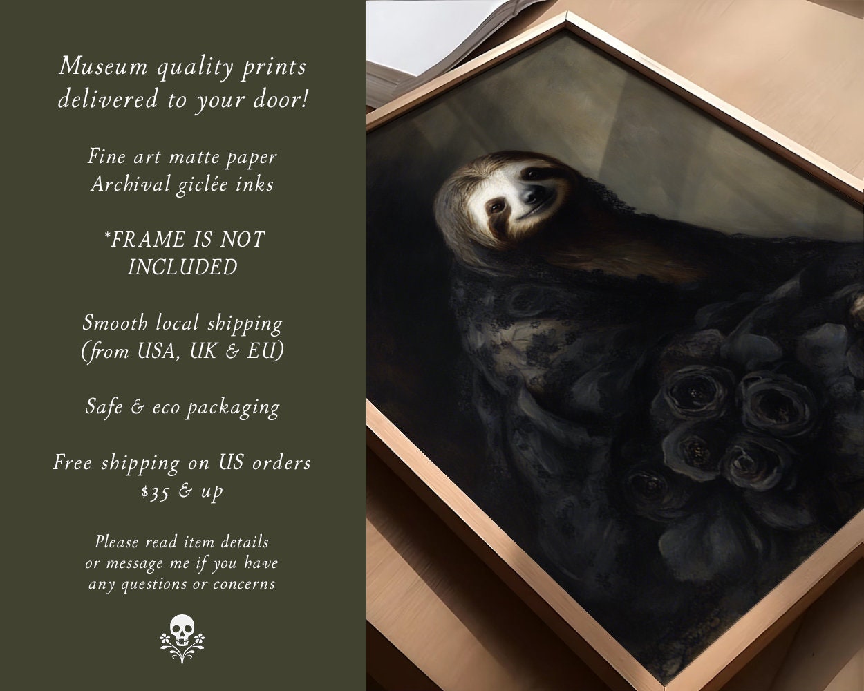 Dark Academia Sloth Art Print, Gothic Victorian Animal Portrait, Sloth ...