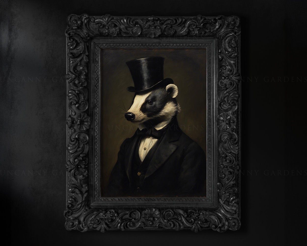 Mr Badger Victorian Portrait, Animal Lover Gift, Unique Wall Decor ...