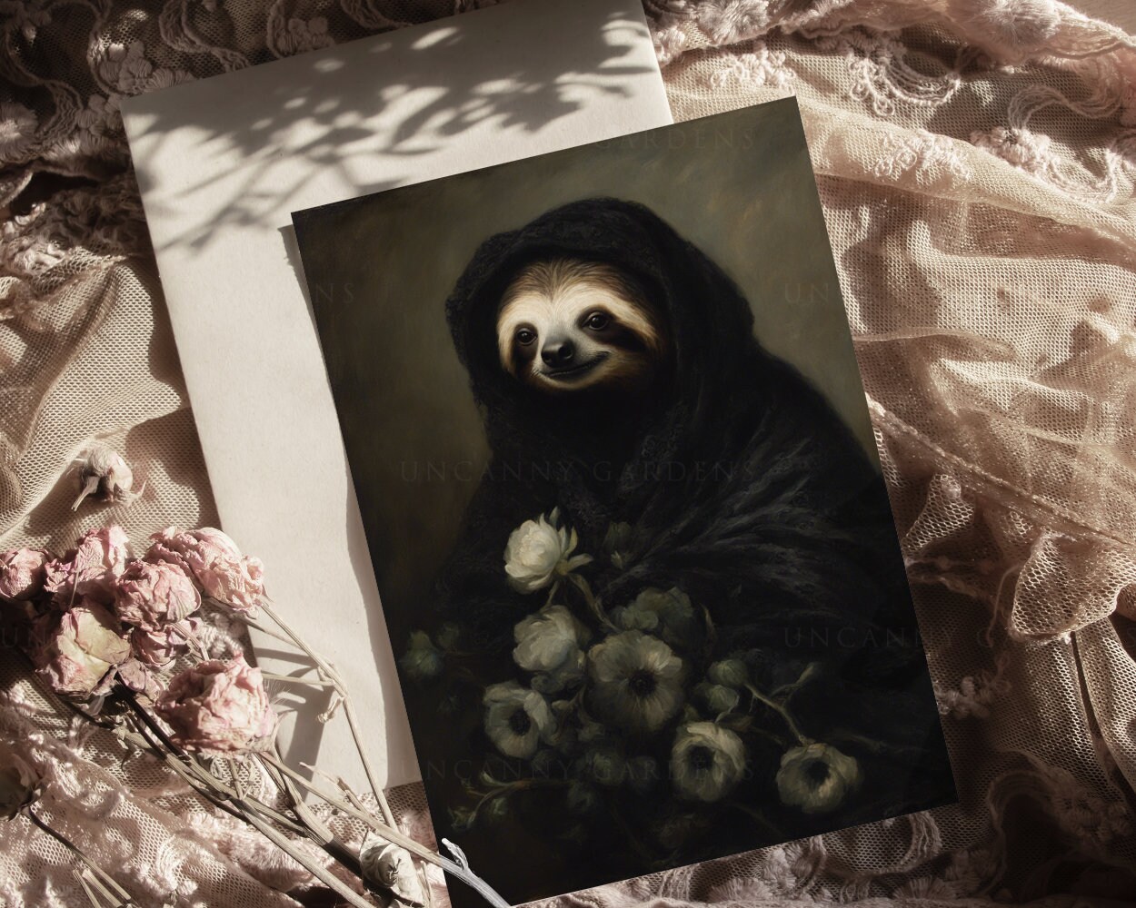 Victorian Gothic Sloth Portrait, Vintage Animal Prints, Dark Academia ...