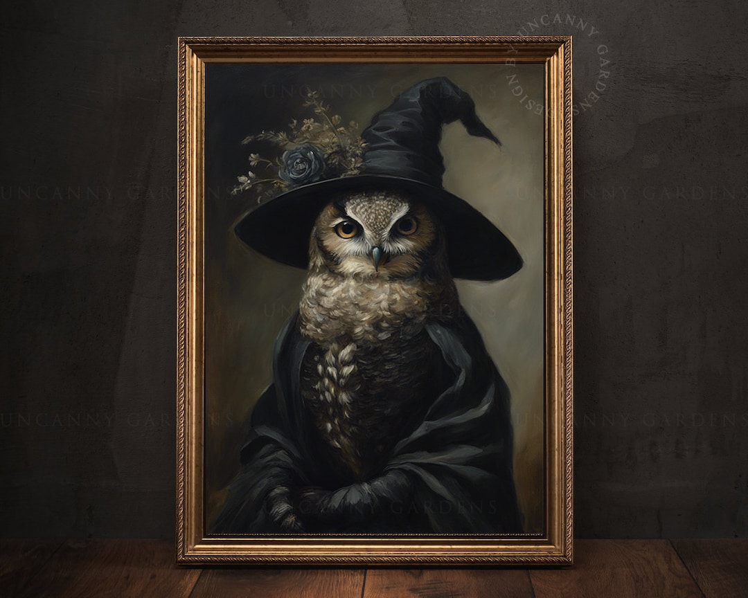 Dark Forest Owl Witch Art Print, Witchy Decor, Dark Cottagecore Poster ...