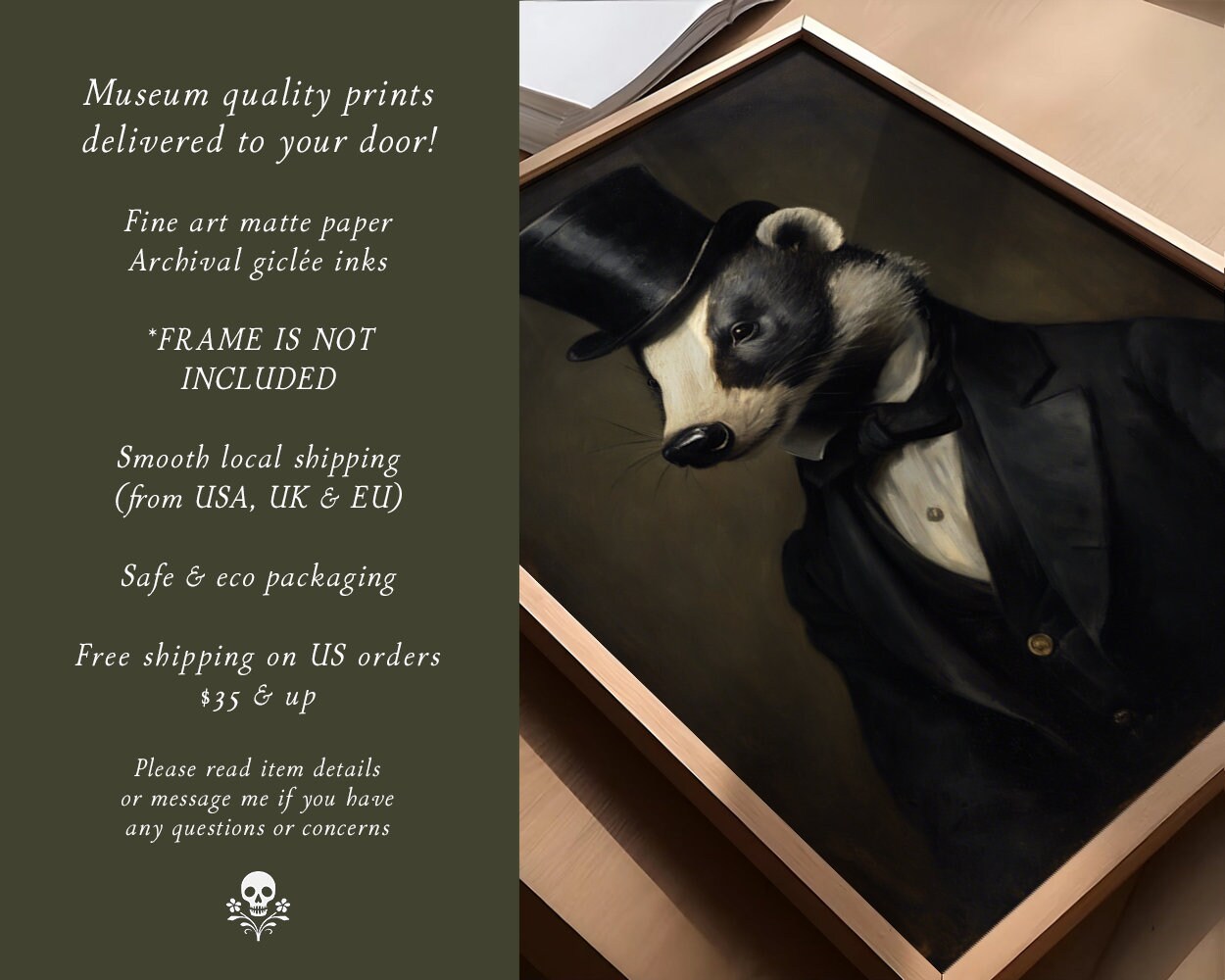 Mr Badger Victorian Portrait, Animal Lover Gift, Unique Wall Decor ...