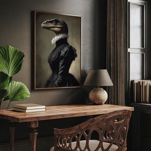 Victorian Velociraptor Portrait, Gothic Dinosaur Print, Raptor Art ...
