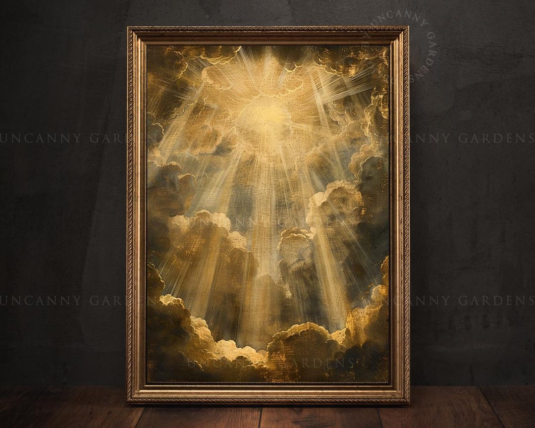 Golden Celestial Wall Art - Vintage Sky Print, Spiritual Angelic Light ...
