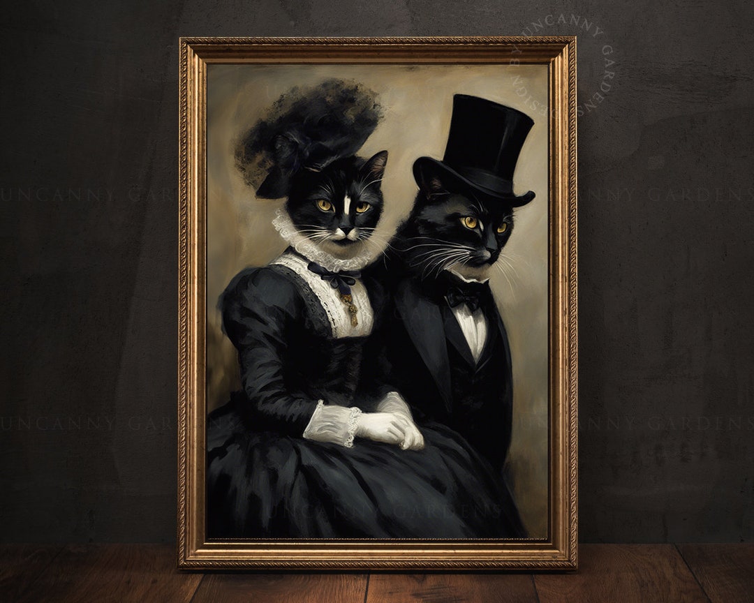 Elegant Victorian Gothic Cats Couple Portrait, Mr & Mrs Cat Painting ...