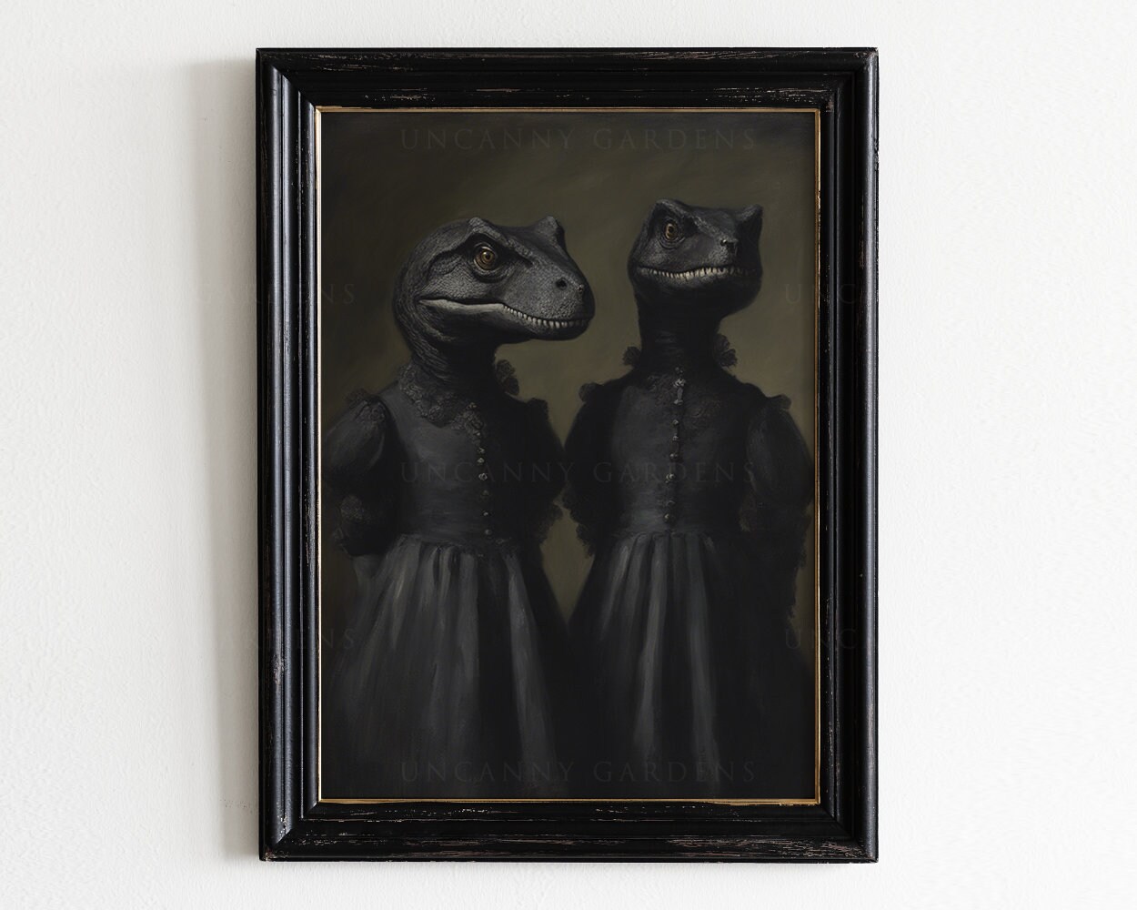 Velociraptor Sisters Art Print, Gothic Dinosaur Victorian Portrait ...