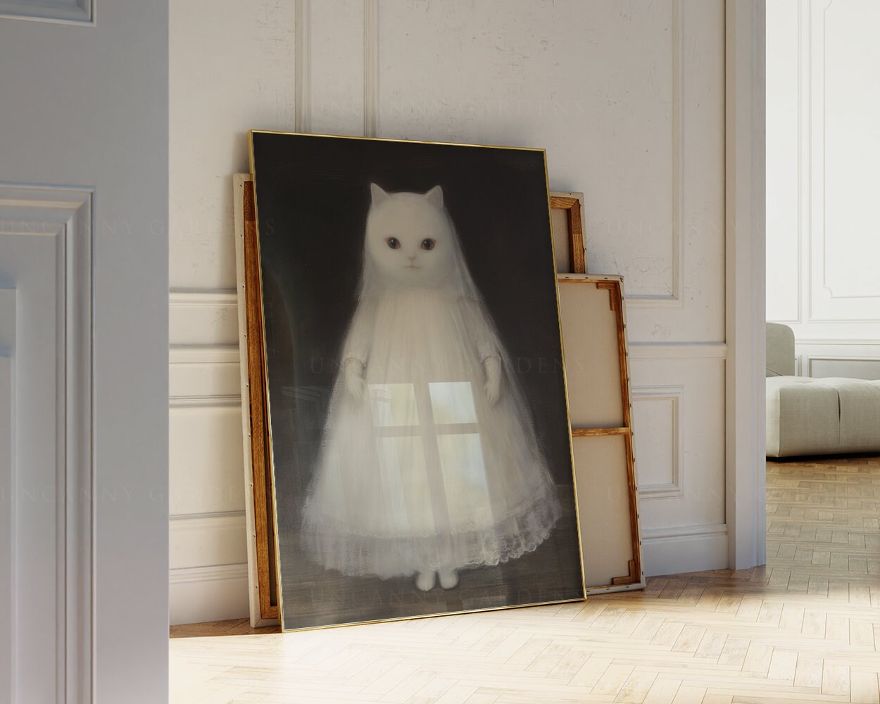 White Cat Ghost Art Print, Spooky Bride, Cute Cat Lover Gift, Whimsical ...