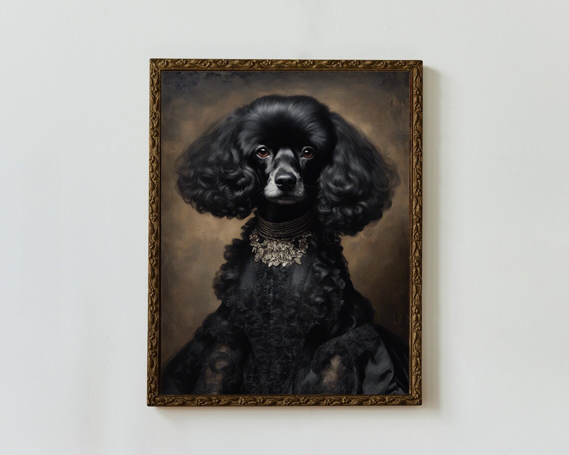 Victorian Poodle Portrait, Black Poodle Art Print, Dogs Lover Gift ...