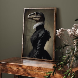 Victorian Velociraptor Portrait, Gothic Dinosaur Print, Raptor Art ...